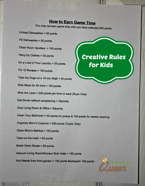 Creative Rules For Kids Earn Game Time Creative Rules For Kids Earn Game Time