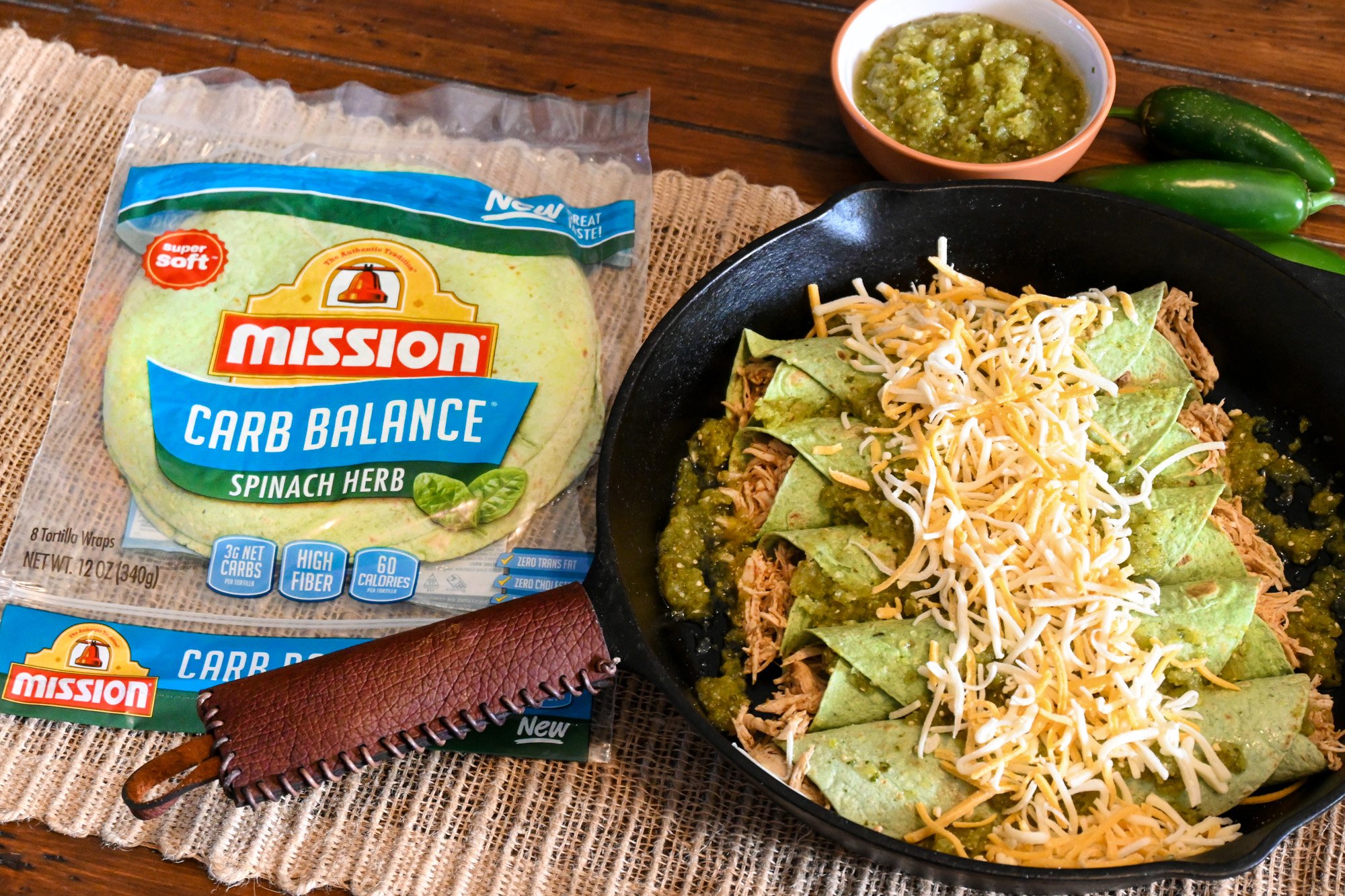 Low Carb Chicken Enchiladas with Mission® Carb Balance Spinach Wraps